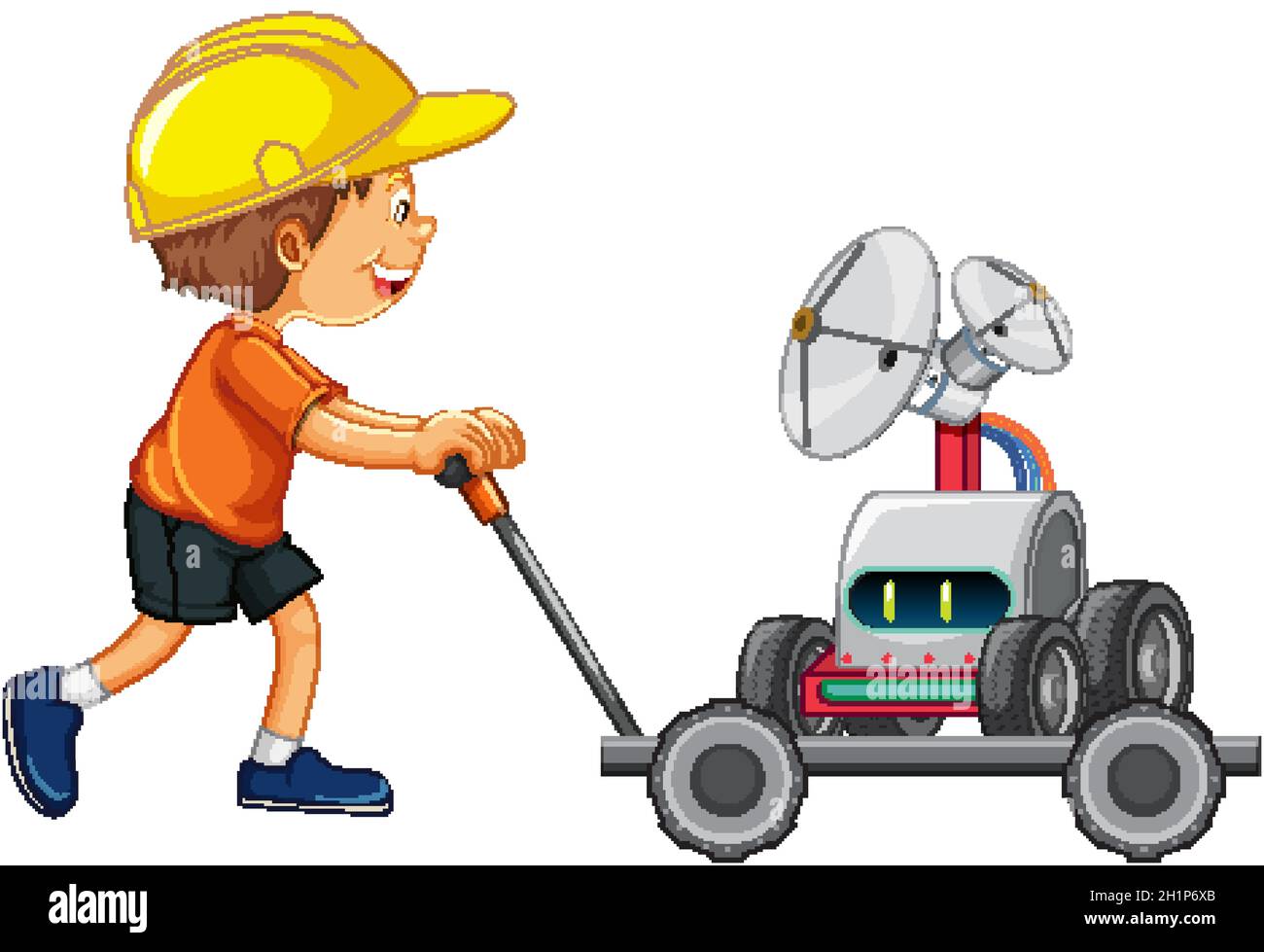 A boy pushing trolley with car toy illustration Stock Vector Image ...