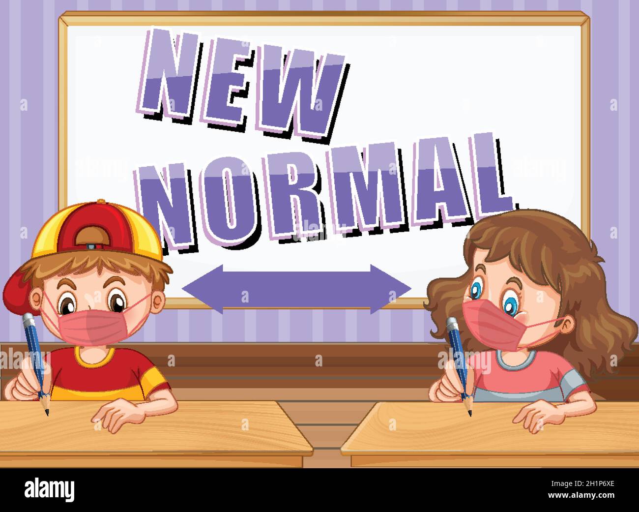 New Normal with students keeping social distancing in the classroom ...