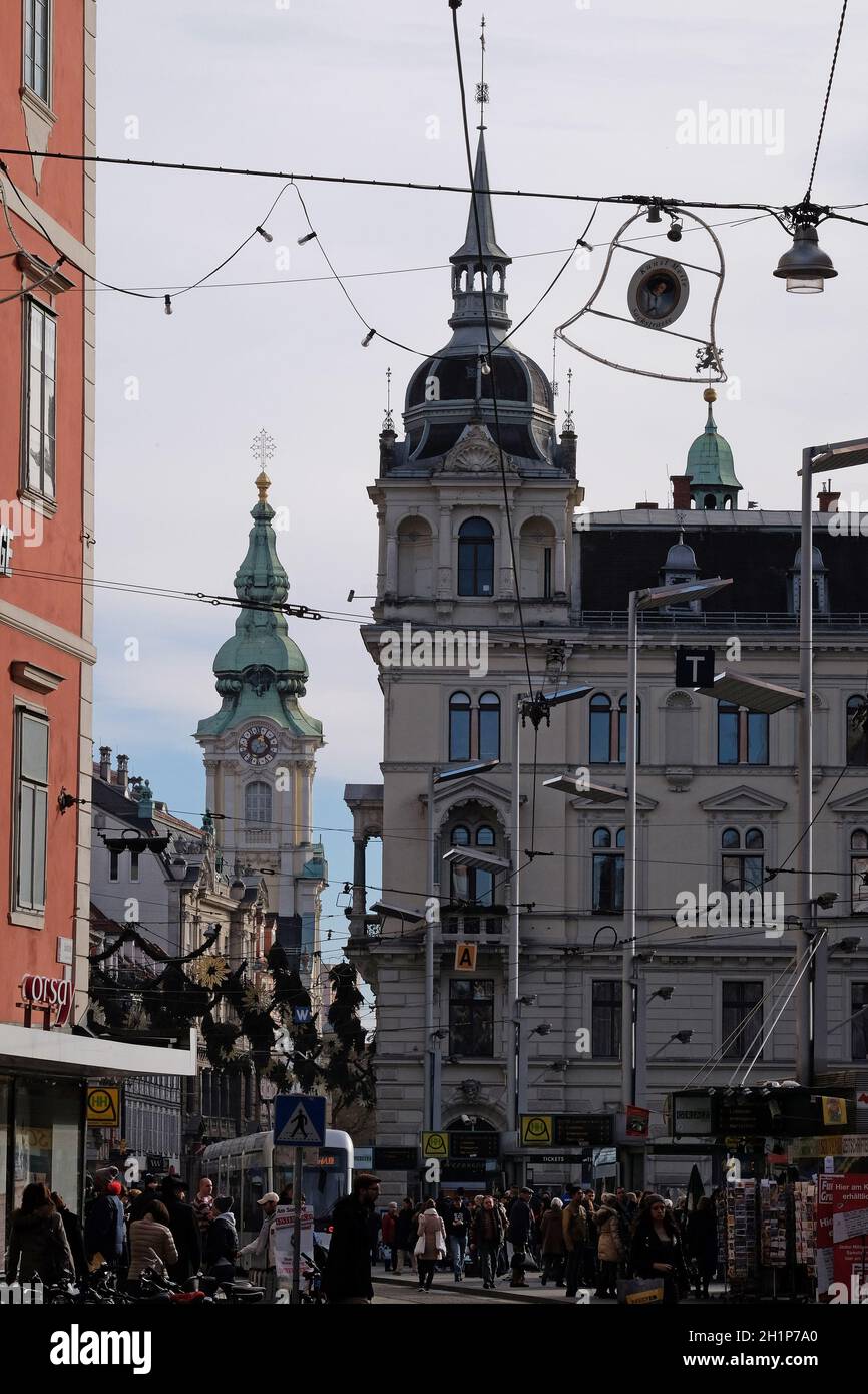 Town square, main street and the city hall of Graz, Styria, Austria ...
