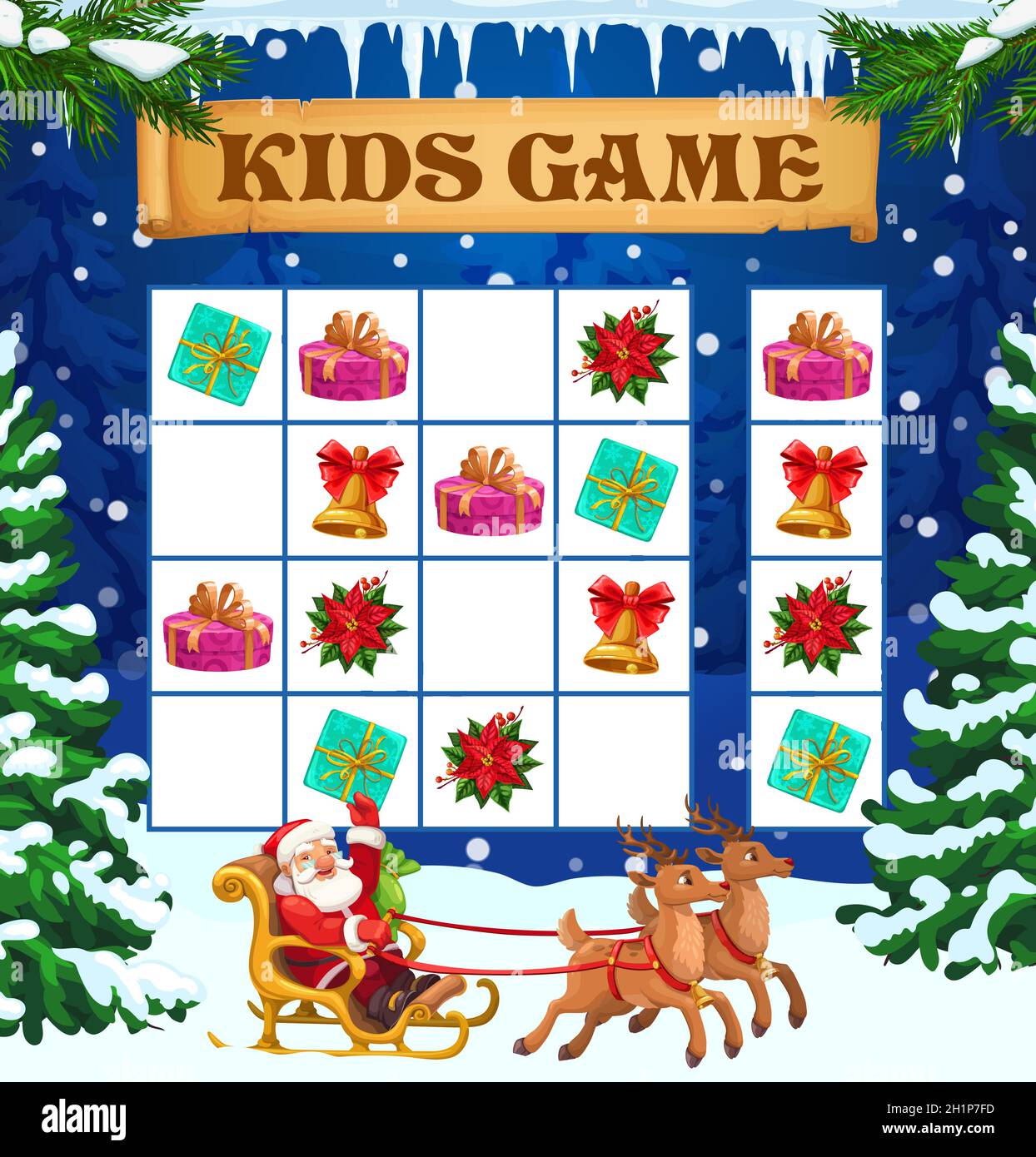 Christmas winter sudoku kids game or puzzle vector template. Education ...
