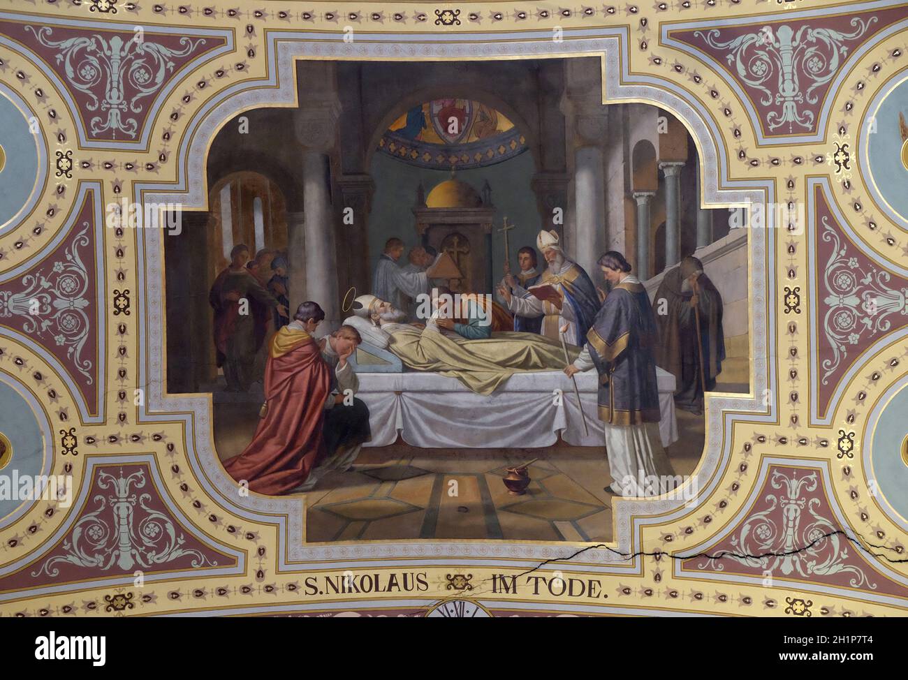 Death of saint Nicholas, fresco painting in parish church of St ...