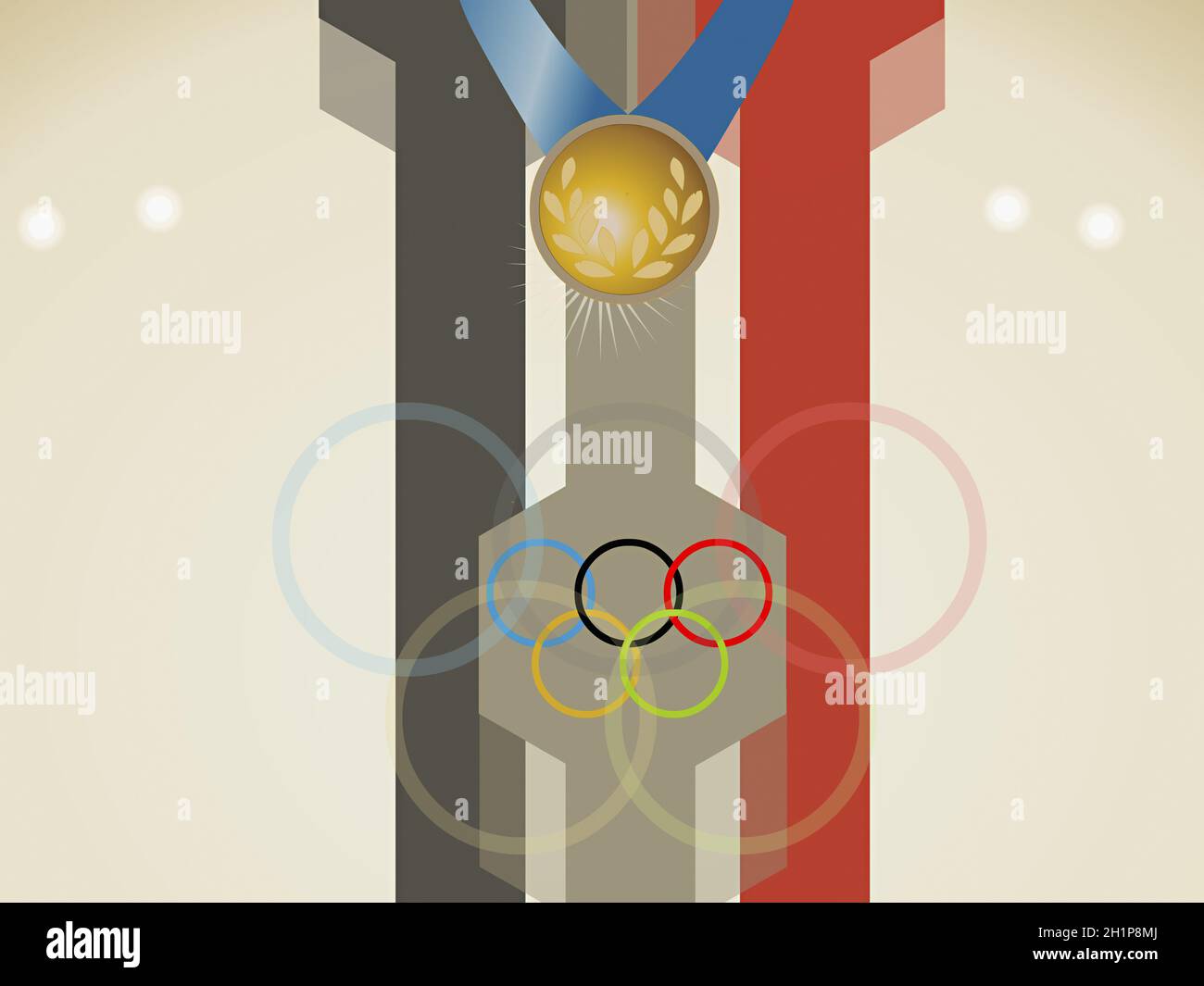 Close-up of Olympic rings with a gold medal Stock Photo - Alamy