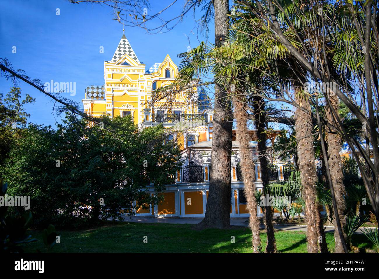 Sochi, Russia - December 31, 2020: Khludov's dacha in the form of a ...