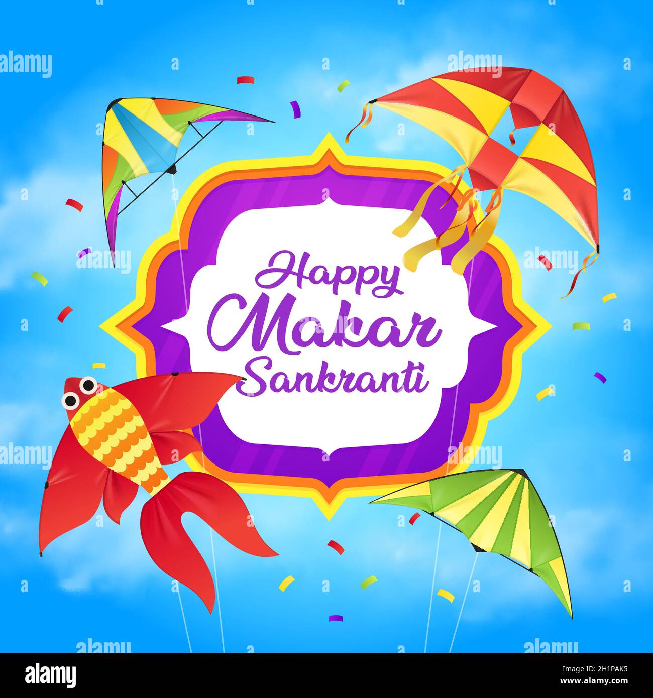 Makar Sankranti Indian holiday kites vector design of Hindu religion ...