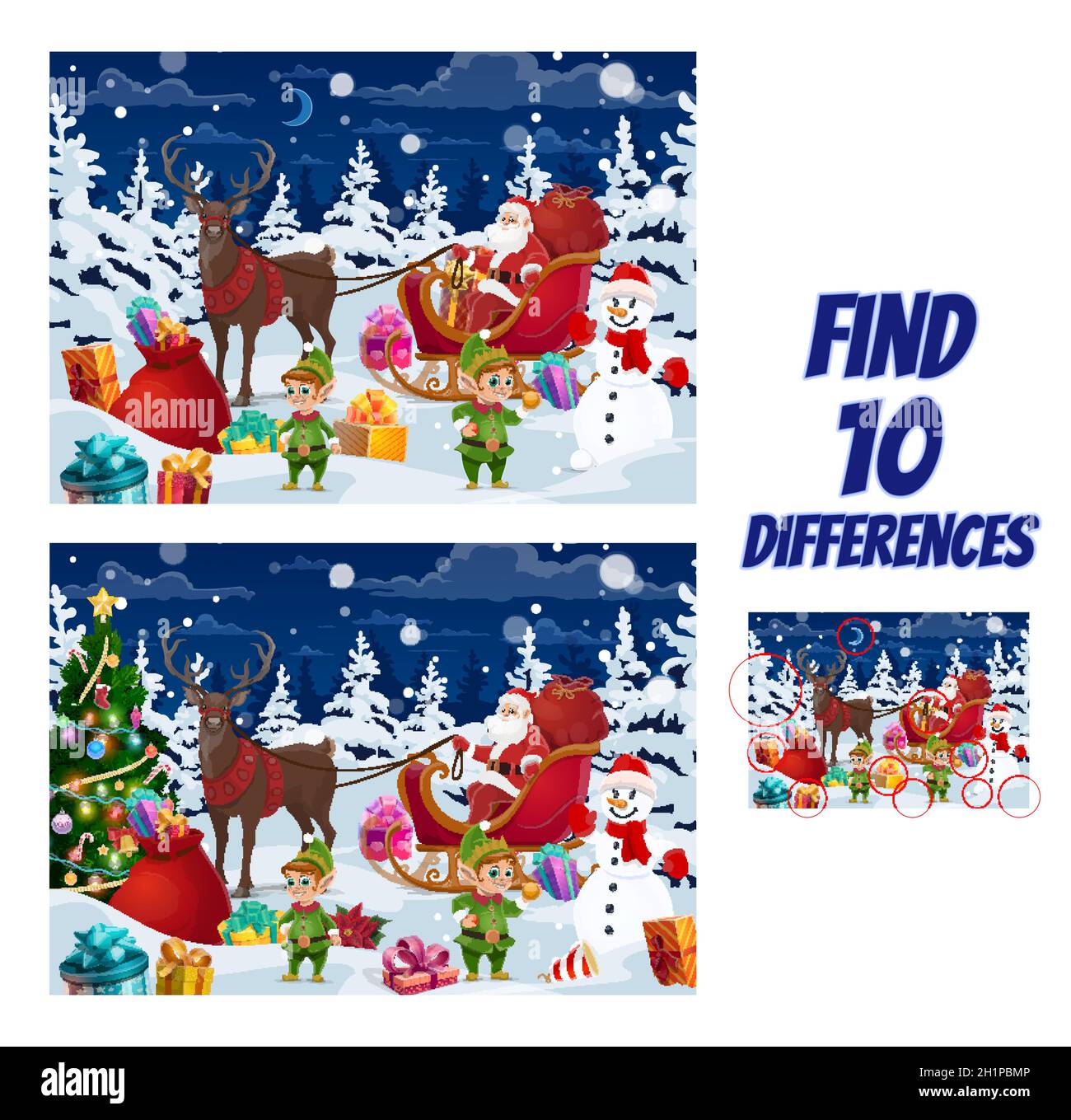 Kids Christmas find difference playing activity, holiday game with ...