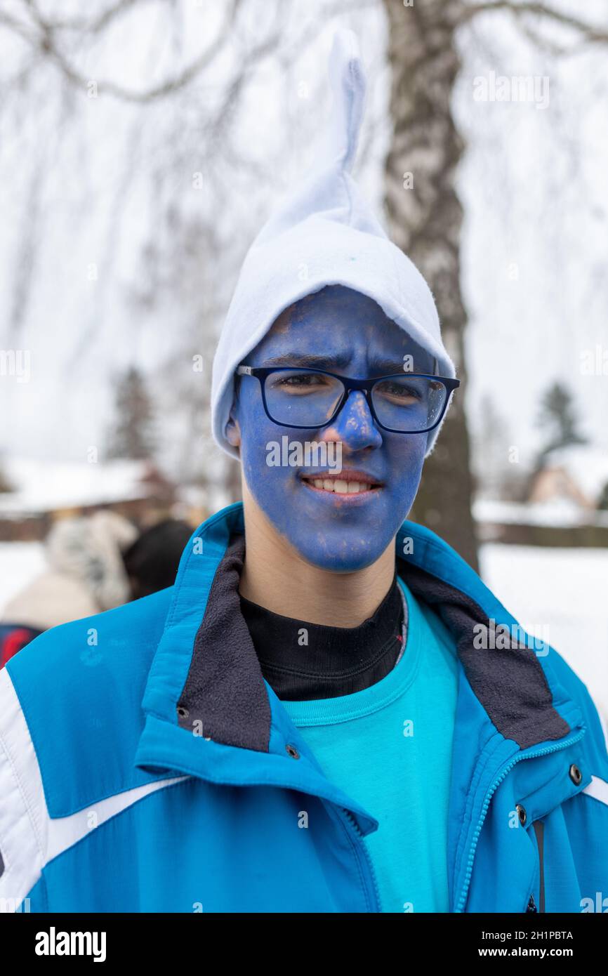 PUKLICE, CZECH REPUBLIC - FEBRUARY 29, 2020: Peoples in mask attend ...
