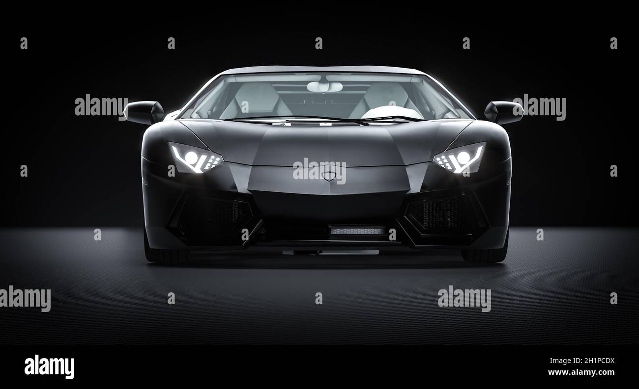 black sports car on carbon fiber background. 3d render Stock Photo - Alamy