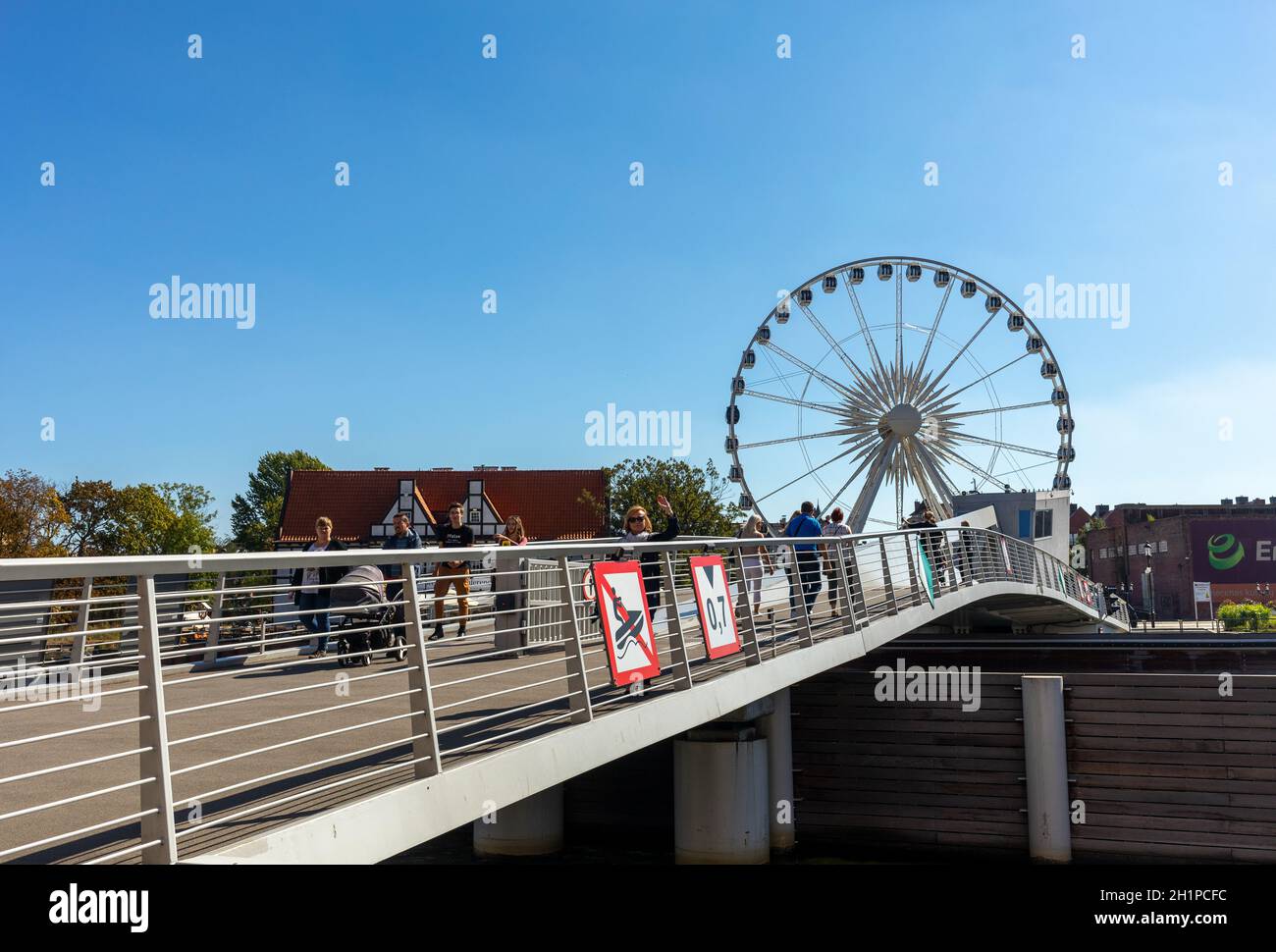 Gdansk, Poland - Sept 9, 2020: The Draw Footbridge over the Motława ...