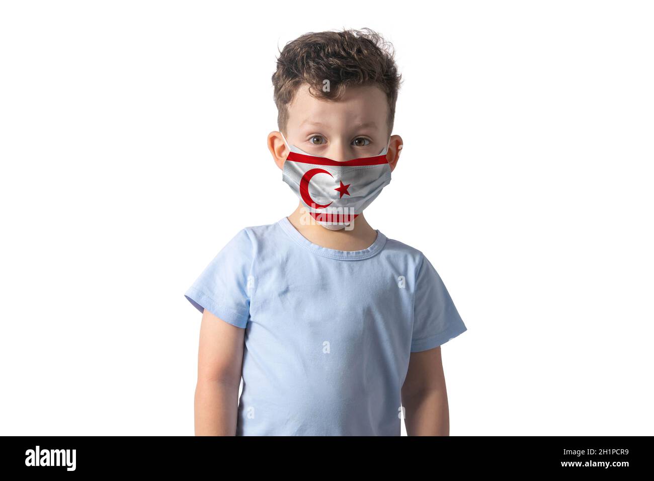 Respirator with flag of Turkish Republic of Northern Cyprus. White boy ...