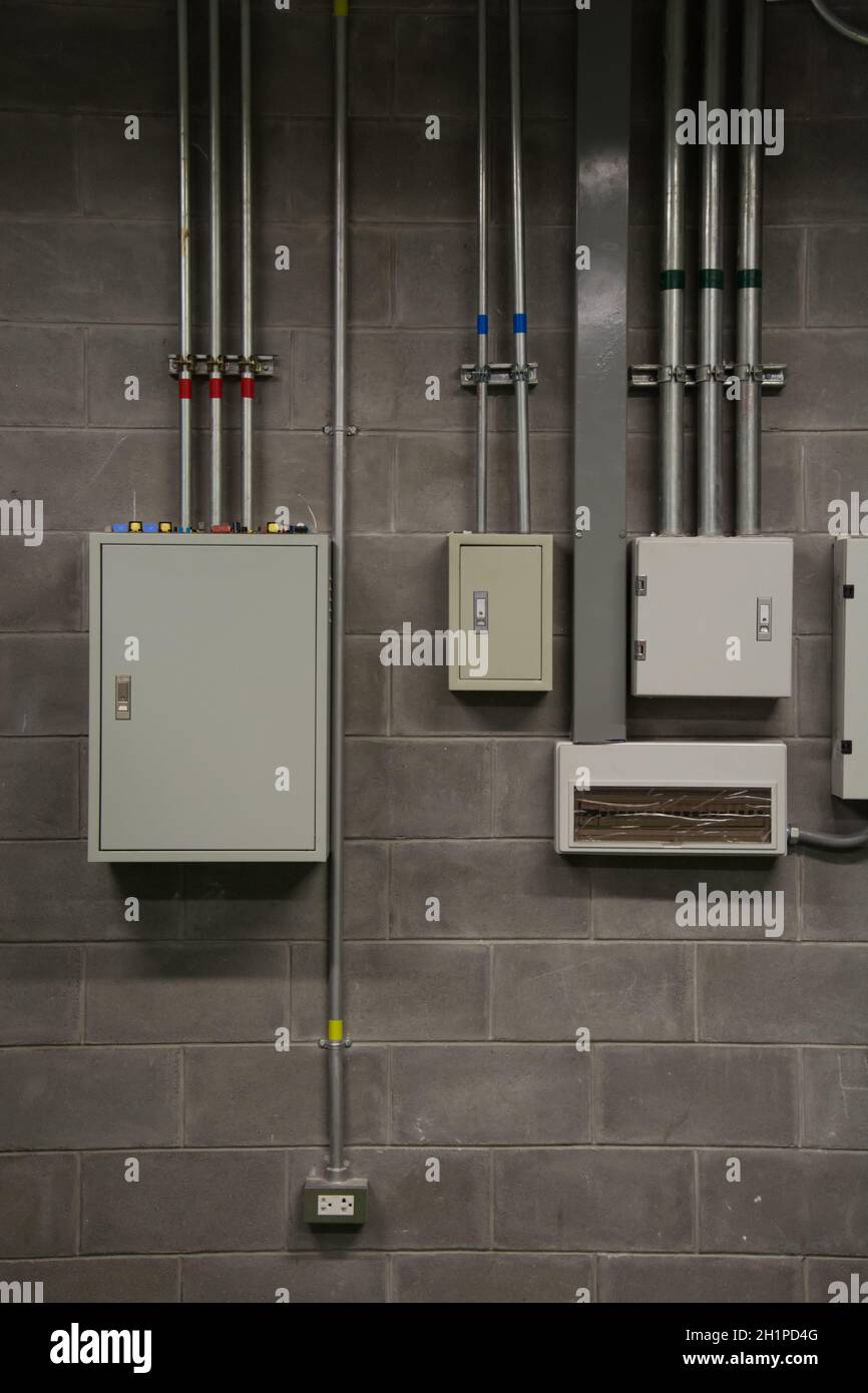 power supply boards on the wall Stock Photo - Alamy