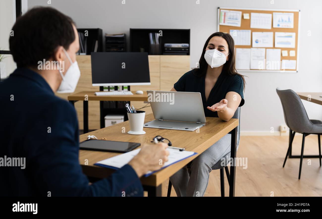 Business Job Interview Wearing Face Mask And Social Distancing Stock ...