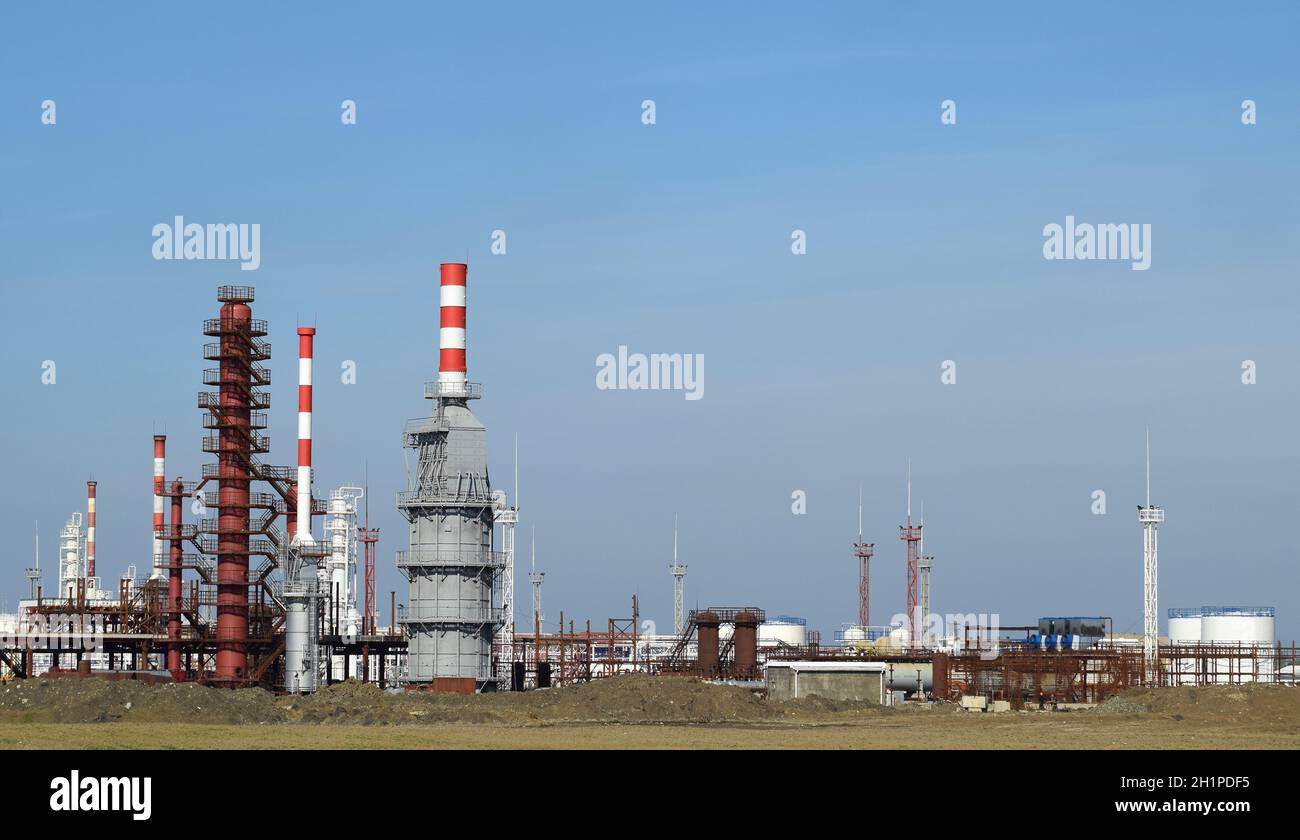 Distillation columns, pipes and other equipment furnaces refinery. The ...