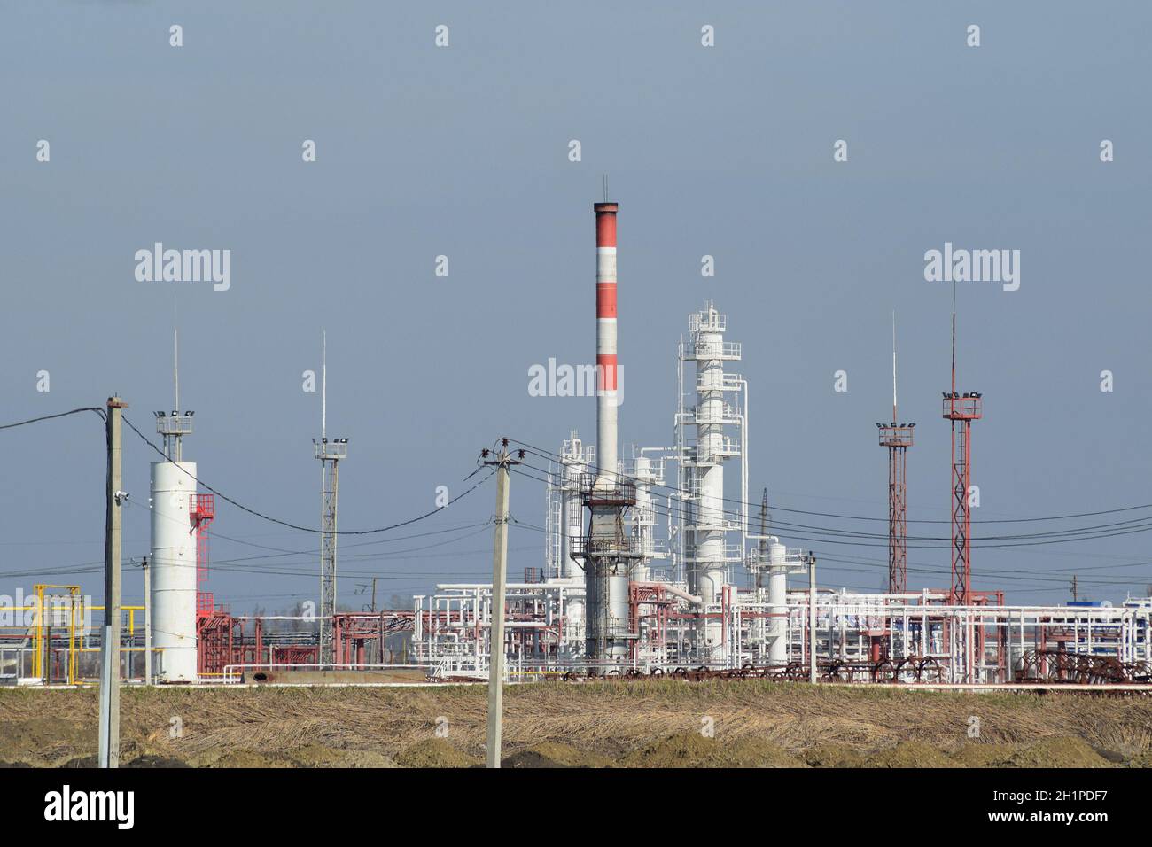 Distillation columns, pipes and other equipment furnaces refinery. The ...