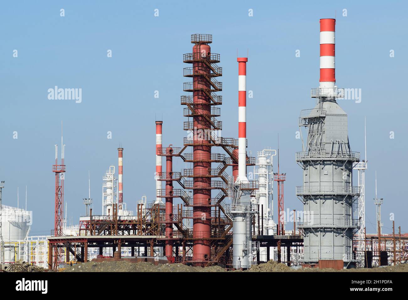 Distillation columns, pipes and other equipment furnaces refinery. The ...