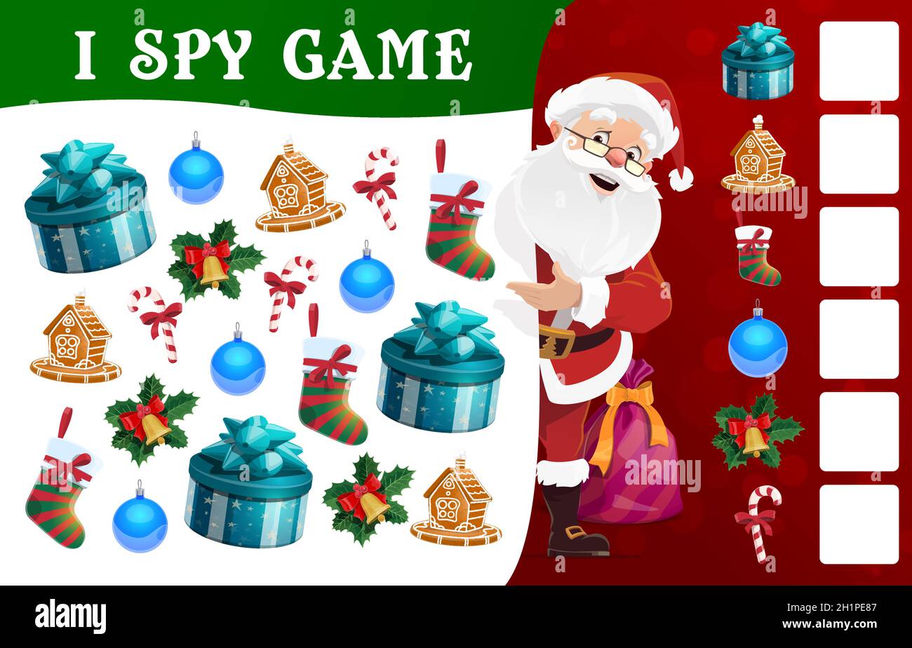 Children Christmas I spy educational game. Child math riddle, kids ...