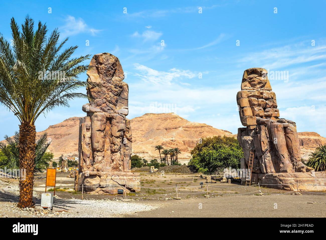 The Colossi of Memnon - two famous egyptian statues in Luxor Stock ...