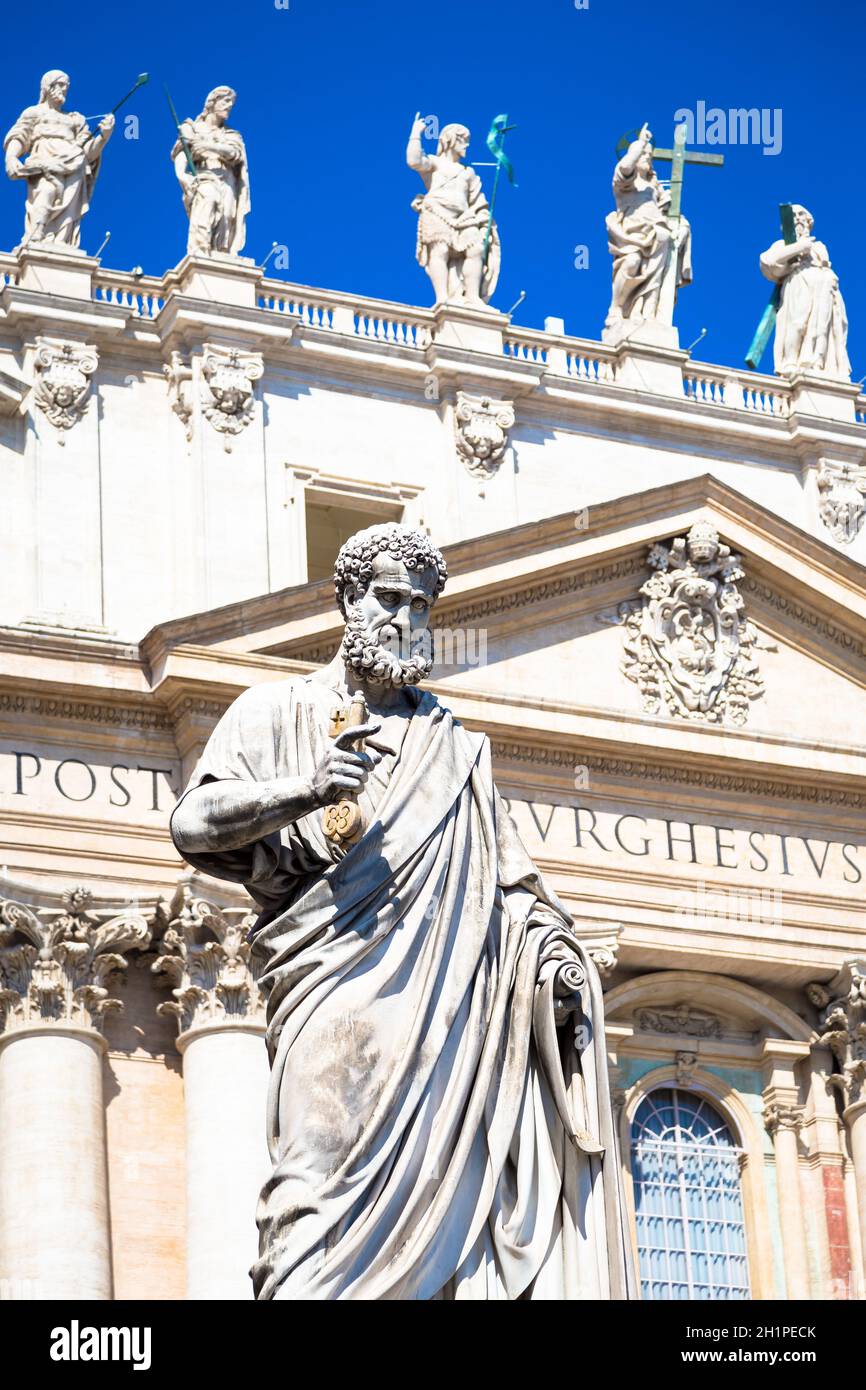 Detail of Saint Peter statue located in front of Saint Peter Cathedral ...