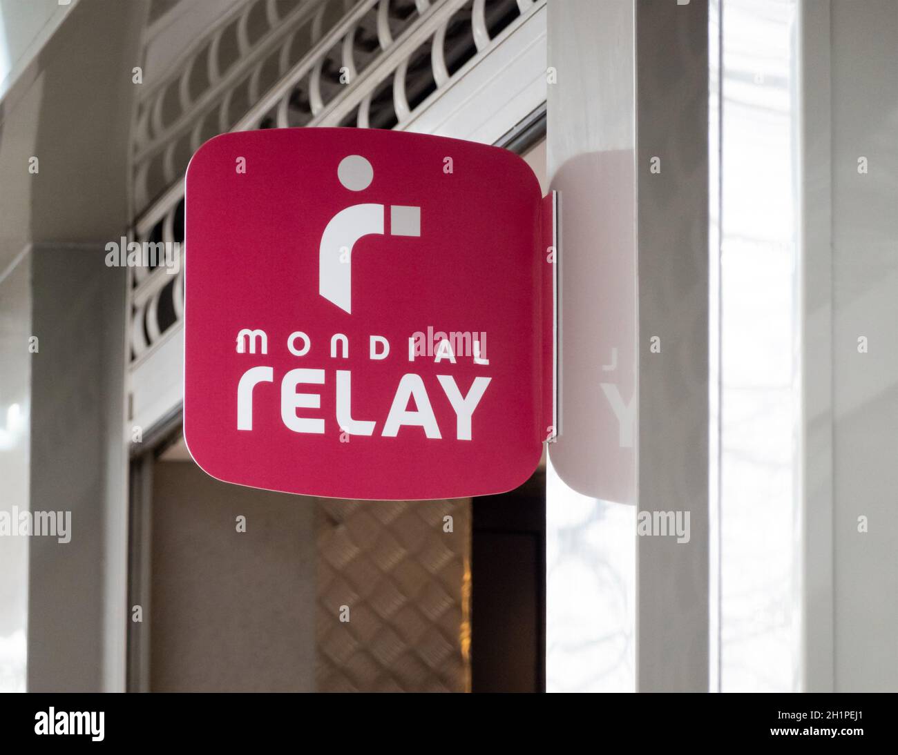 BAYONNE, FRANCE - CIRCA JANUARY 2021: Mondial Relay sign outside shop ...