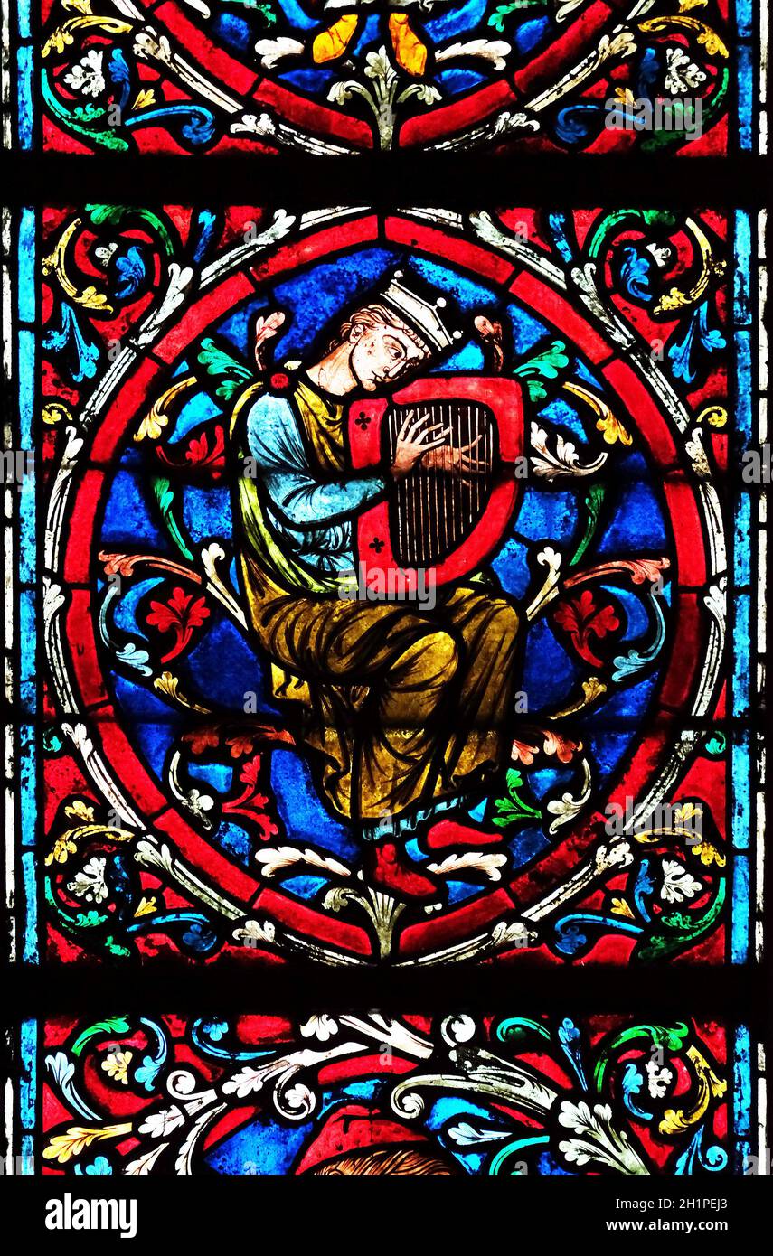 King David, stained glass window in the Notre Dame Cathedral, UNESCO ...