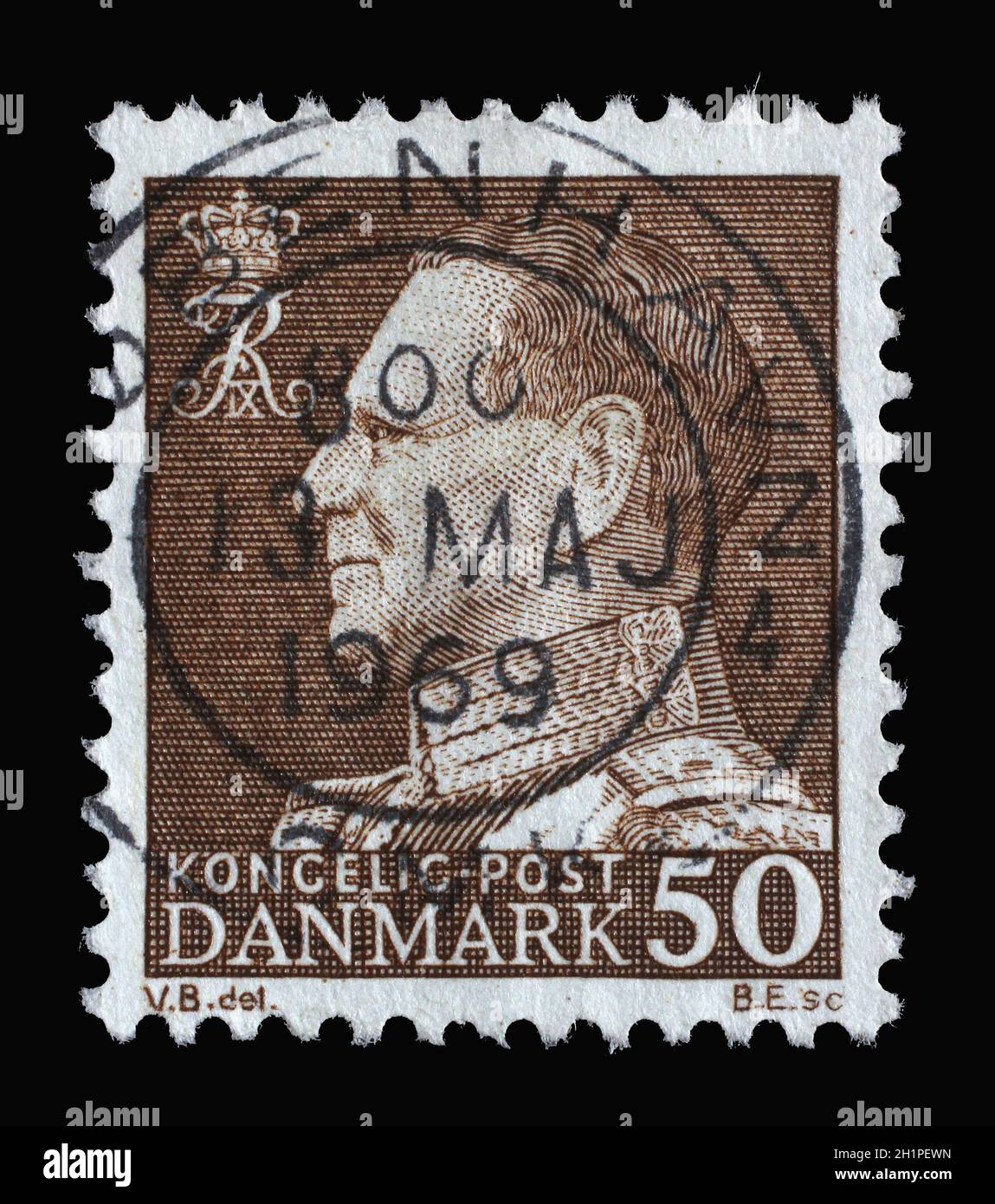 Stamp printed in Denmark shows King Frederik IX, series, circa 1967 ...