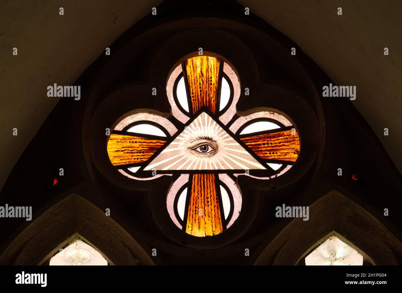 God's all-seeing eye, stained glass window in Cistercian Abbey of ...