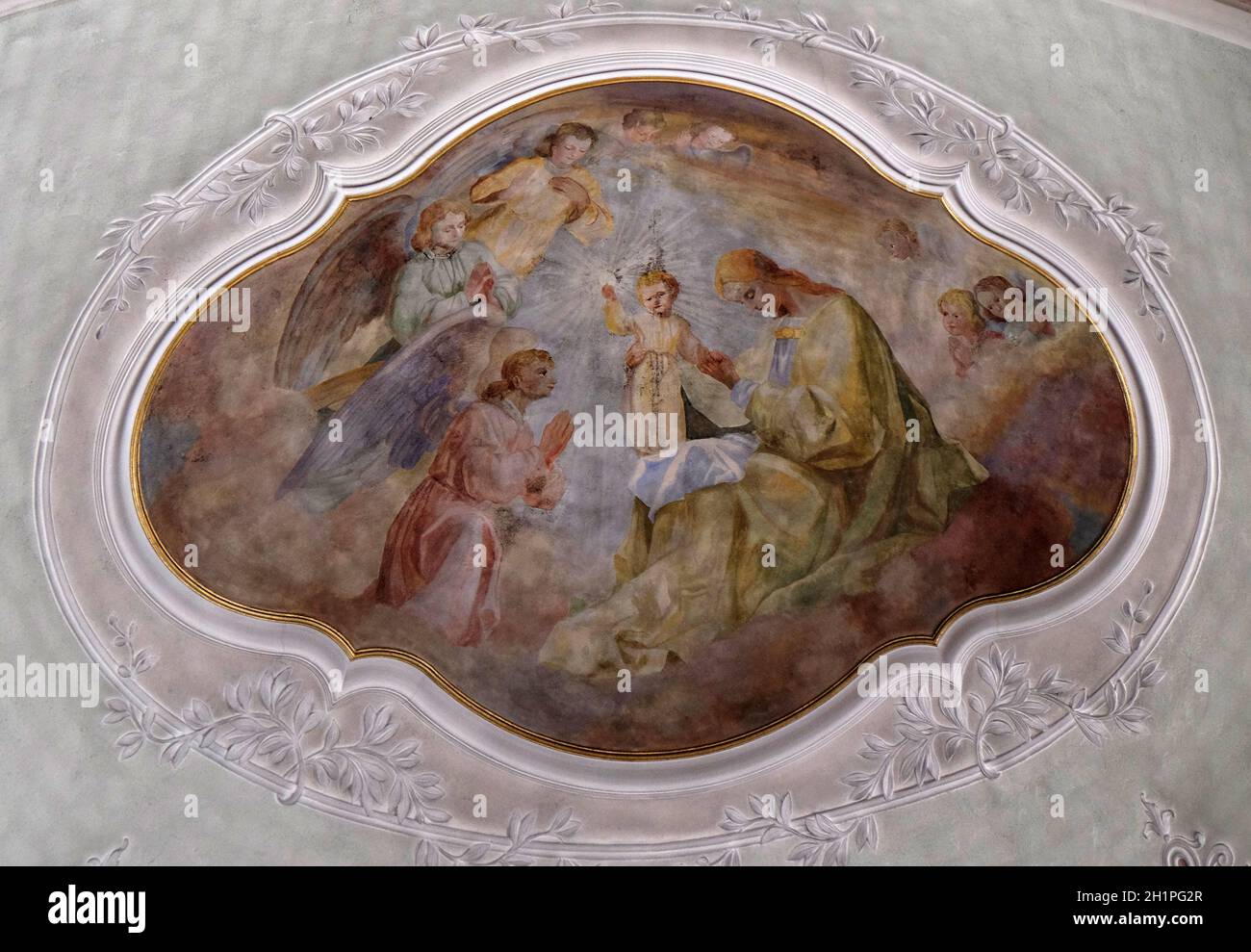 Virgin Mary with baby Jesus and angels, ceiling fresco i the Saint ...