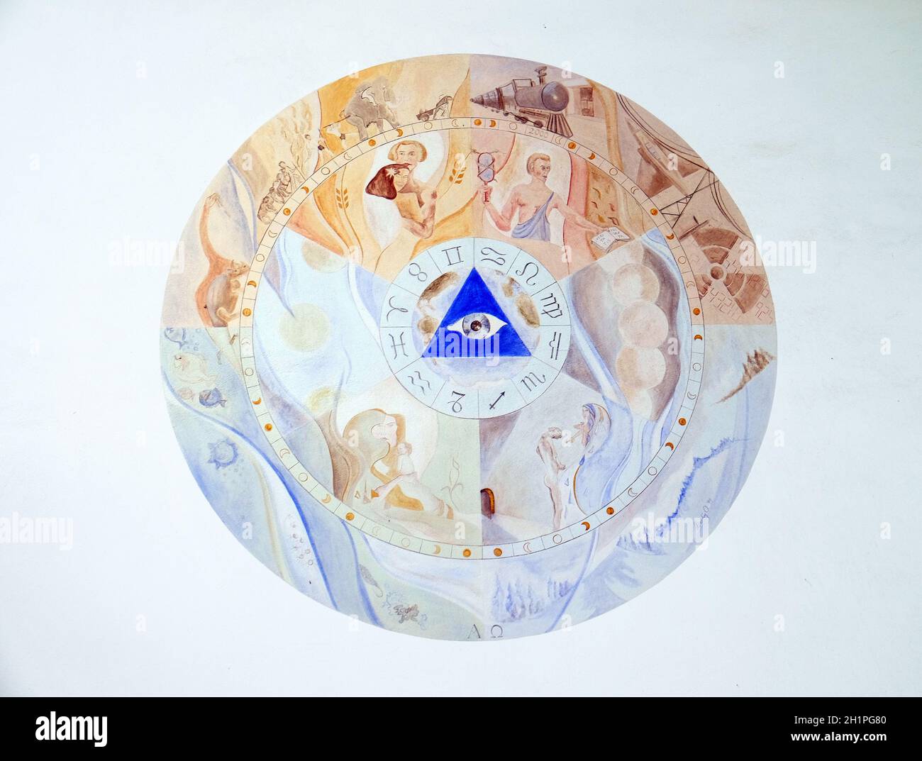 God's all-seeing eye, fresco on the facade of Saint George church in ...