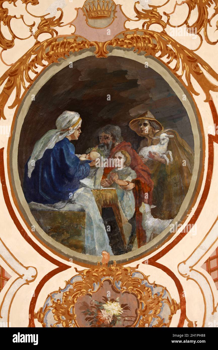 Nativity Scene, Adoration of the Shepherds Stock Photo - Alamy