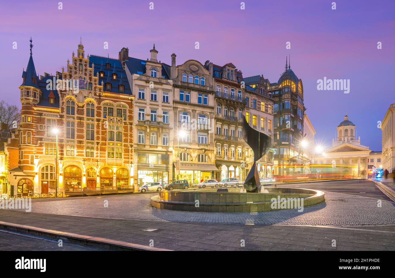 Brussels cityscape from Monts des Arts at twilight in Belgium Stock ...