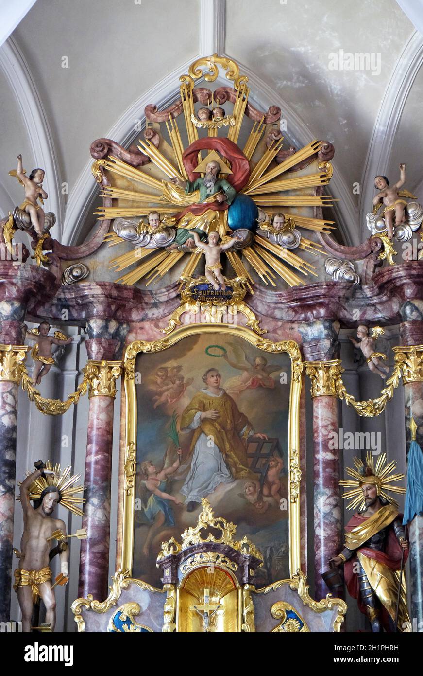 Main altar in the Saint Lawrence church in Denkendorf, Germany Stock ...