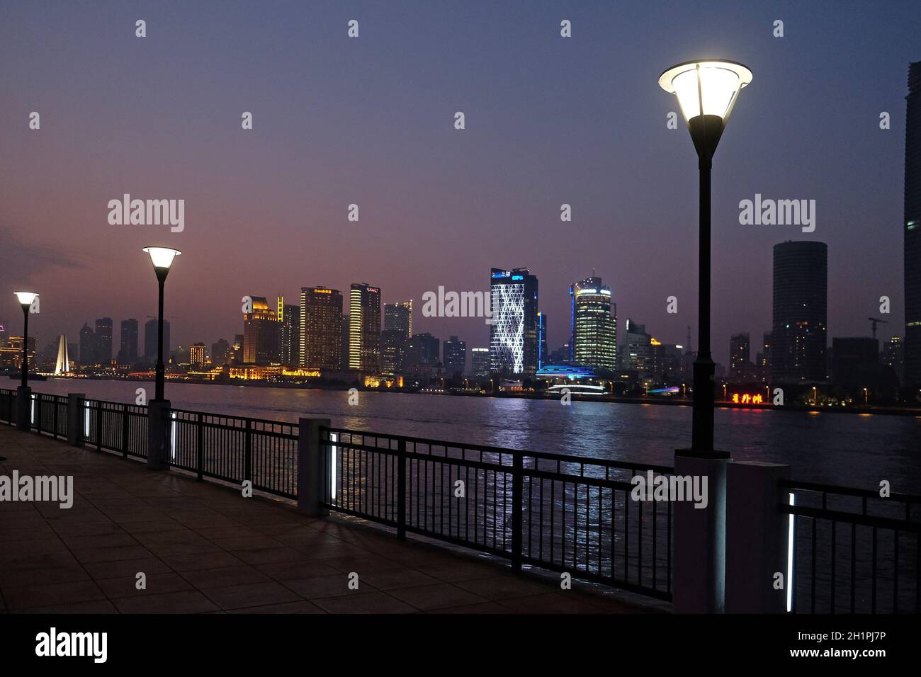 Night view to the riverside business center in Shanghai, China Stock ...