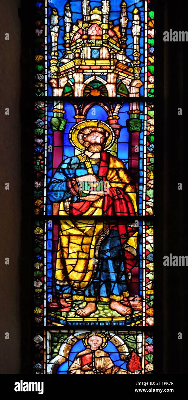Saint Peter, stained glass window in the Basilica di Santa Croce ...