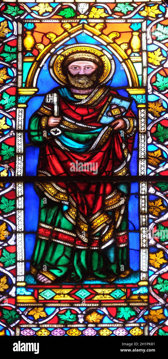 Saint Peter, stained glass window in the Basilica di Santa Croce ...