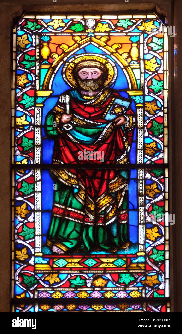 Saint Peter, stained glass window in the Basilica di Santa Croce ...