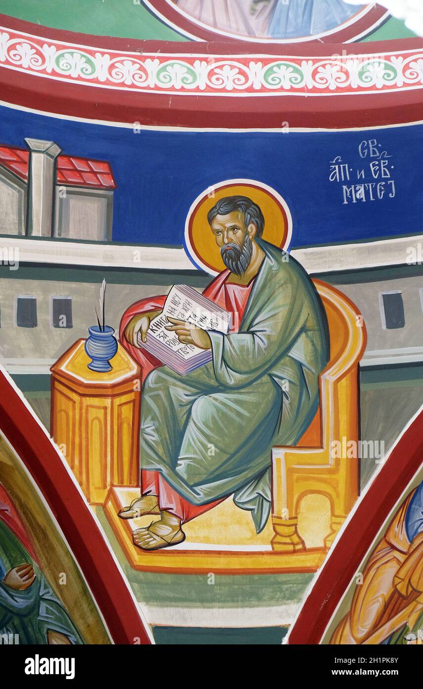 Saint Matthew the Evangelist, fresco in the Church of Saint Paraskeva ...