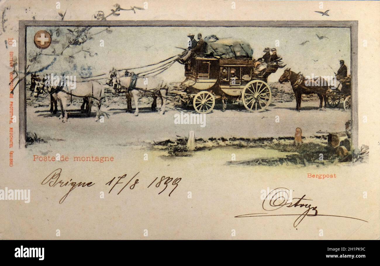 A postcard printed in Neuchate, Switzerland shows image of a horse ...