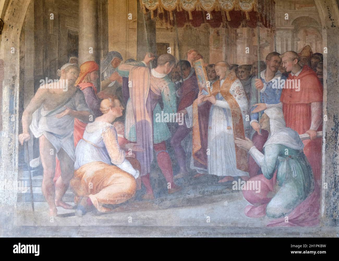 San Dominic leads the procession with the image of the Madonna, fresco ...