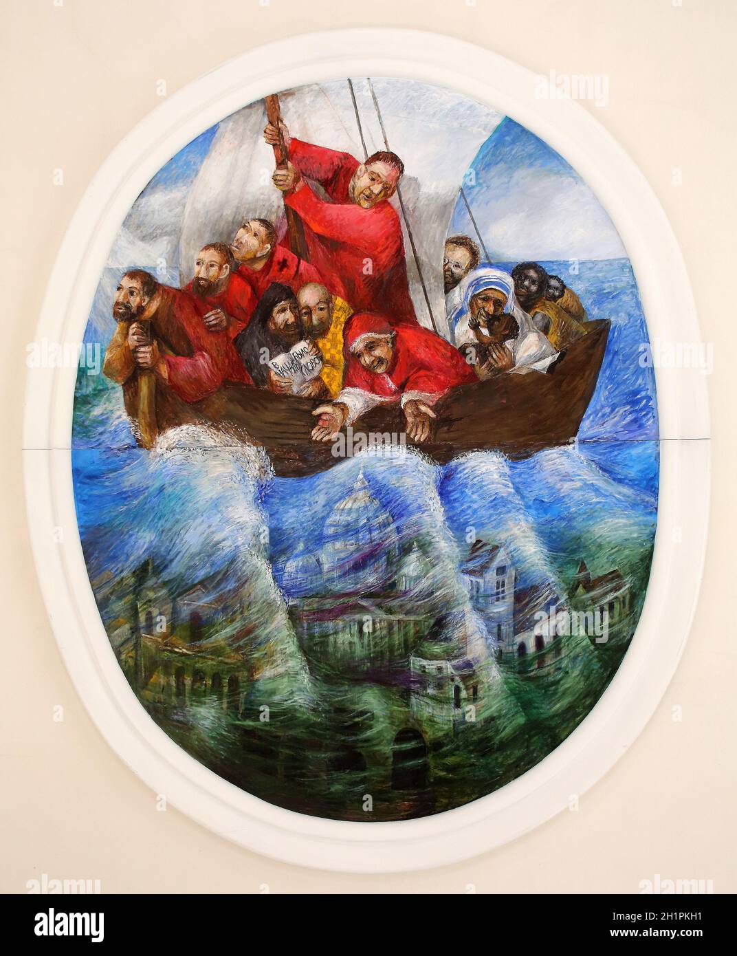 St. Clement in Peter's boat by Sieger Koder, fresco in Church of St ...