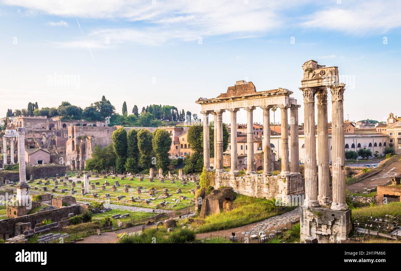 ROME, ITALY - CIRCA AUGUST 2020: sunrise light with blue sky on Roman ...