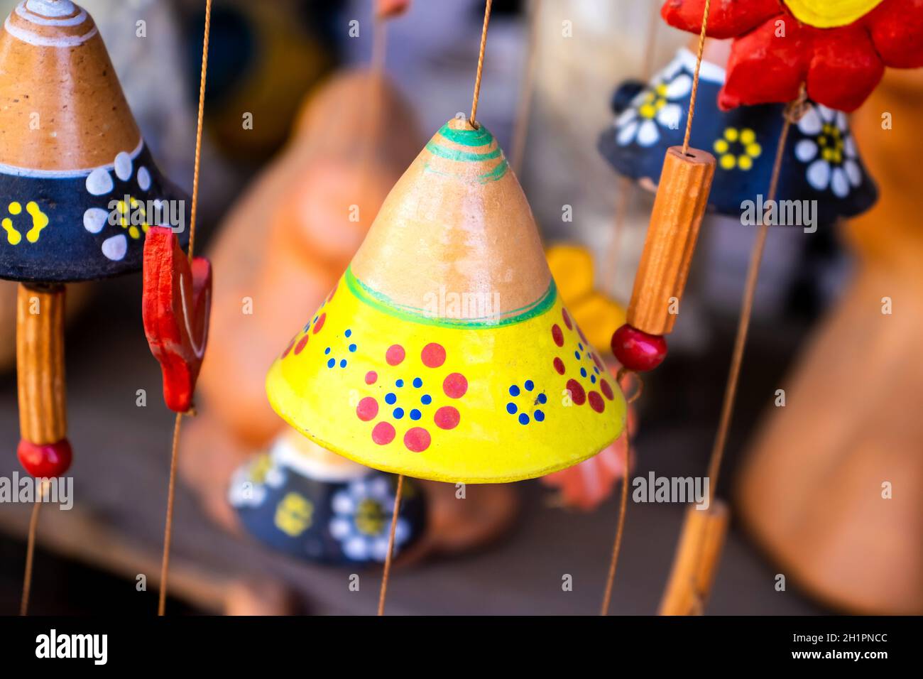 Beautiful handmade wind chimes made of clay at the small town of ...