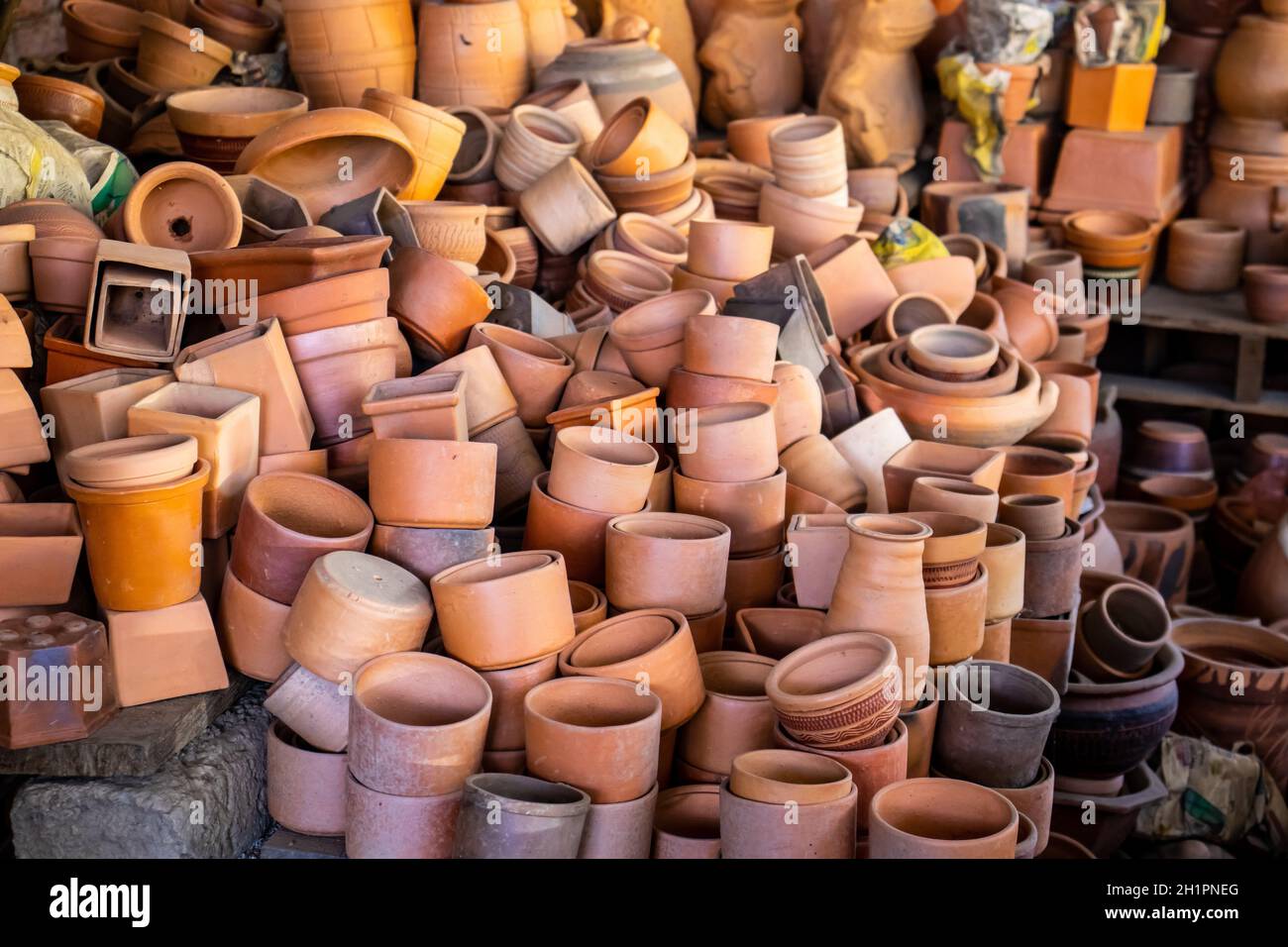 Traditional pottery in the city of Raquira. City of Pots Stock Photo ...