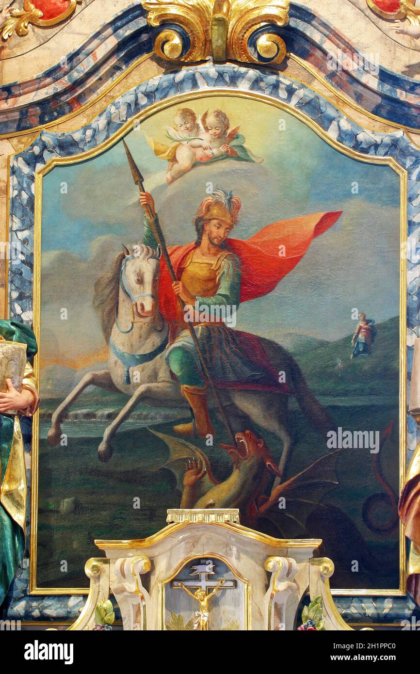 Saint George slaying the dragon, altar painting on the high altar in ...