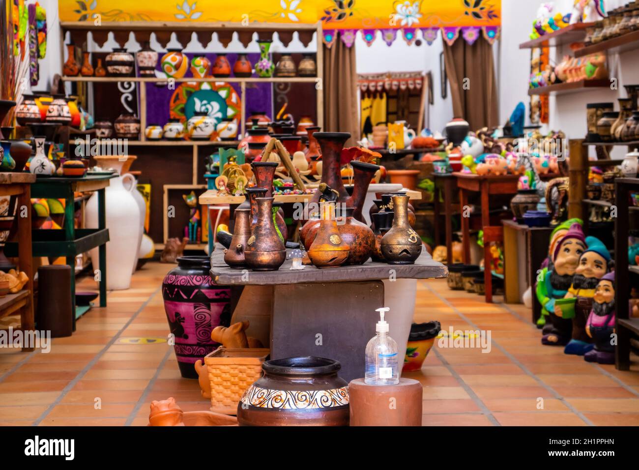 RAQUIRA, COLOMBIA - FEBRUARY 2021. Handicraft shop at the beautiful ...