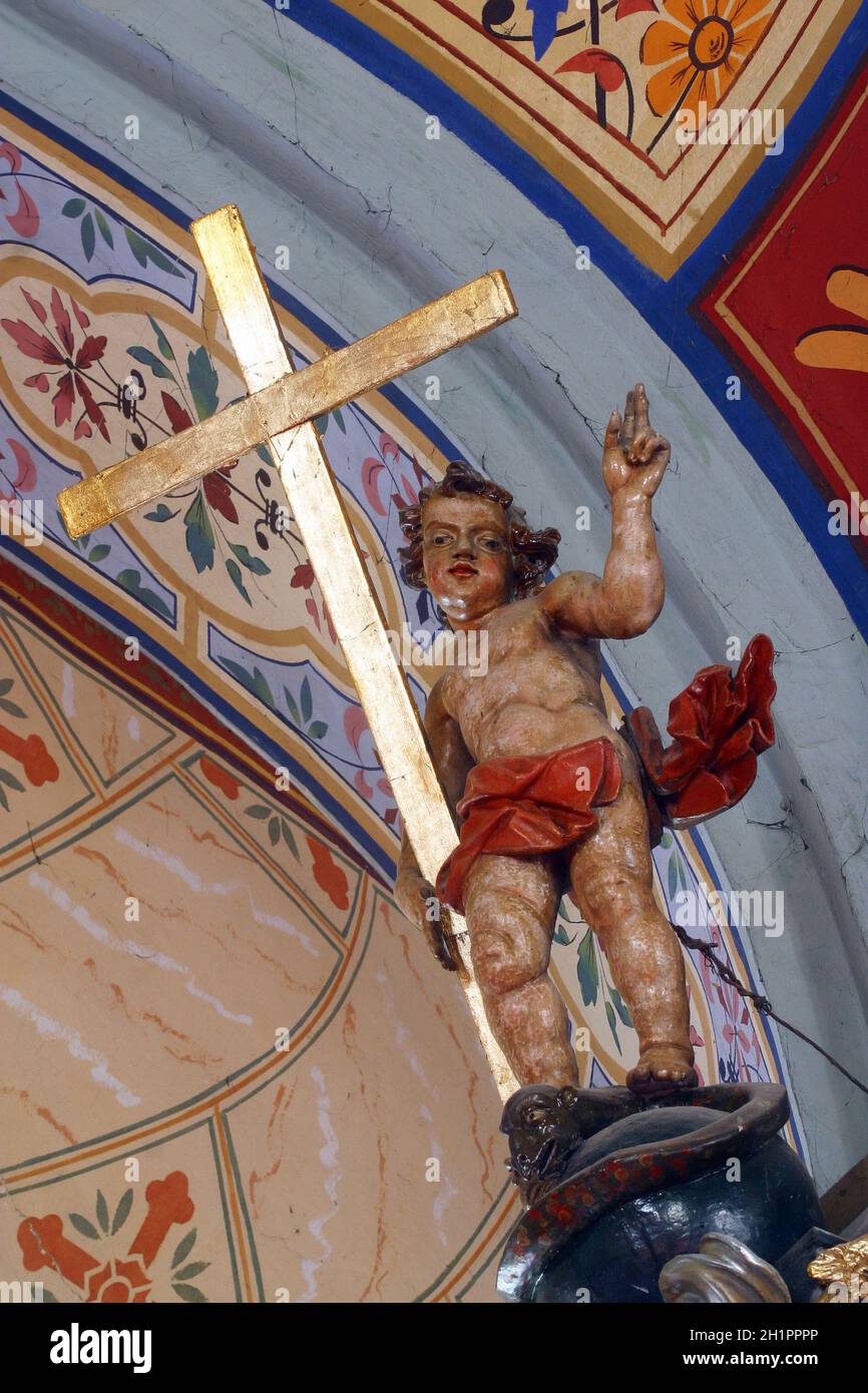 Angel on the pulpit in the parish church of St. Helena in Zabok ...