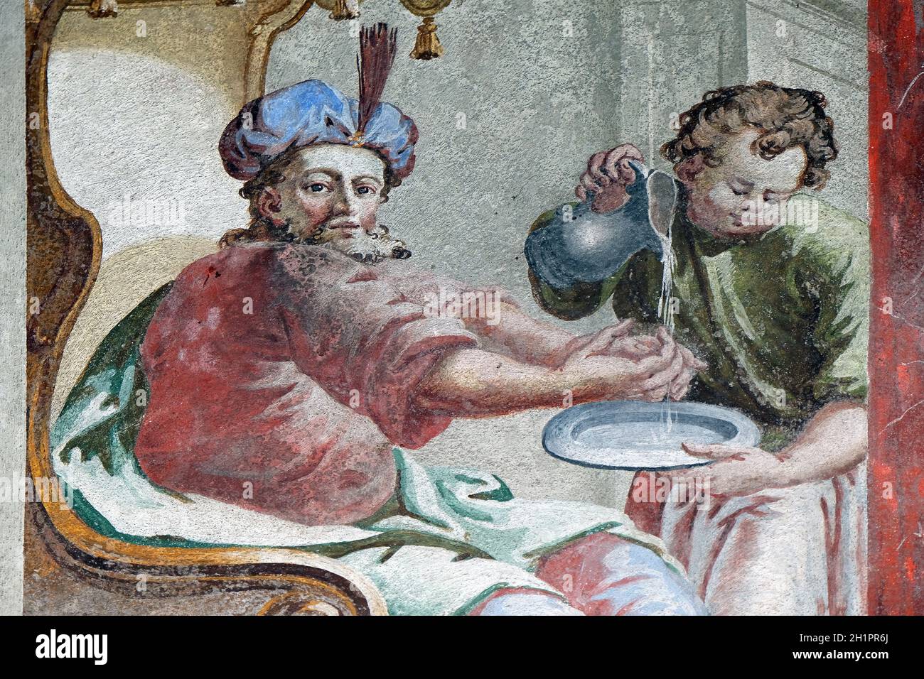 Jesus condemned to death, Pontius Pilate washed his hands, fresco on ...