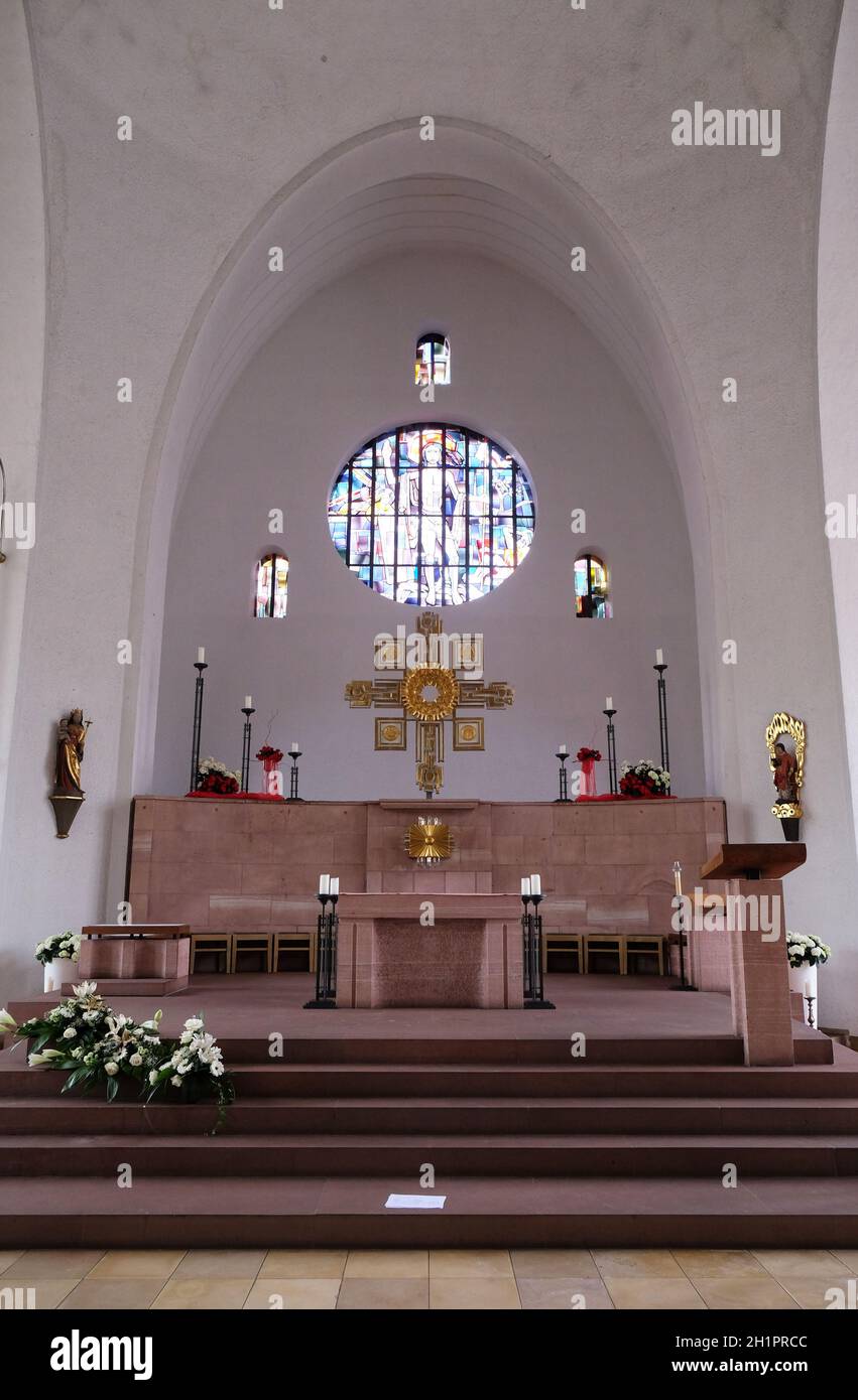Main altar in the Saint Lawrence church in Kleinostheim, Germany Stock ...