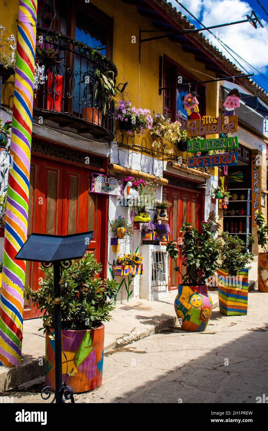 RAQUIRA, COLOMBIA - FEBRUARY 2021. Beautiful houses of the small town ...