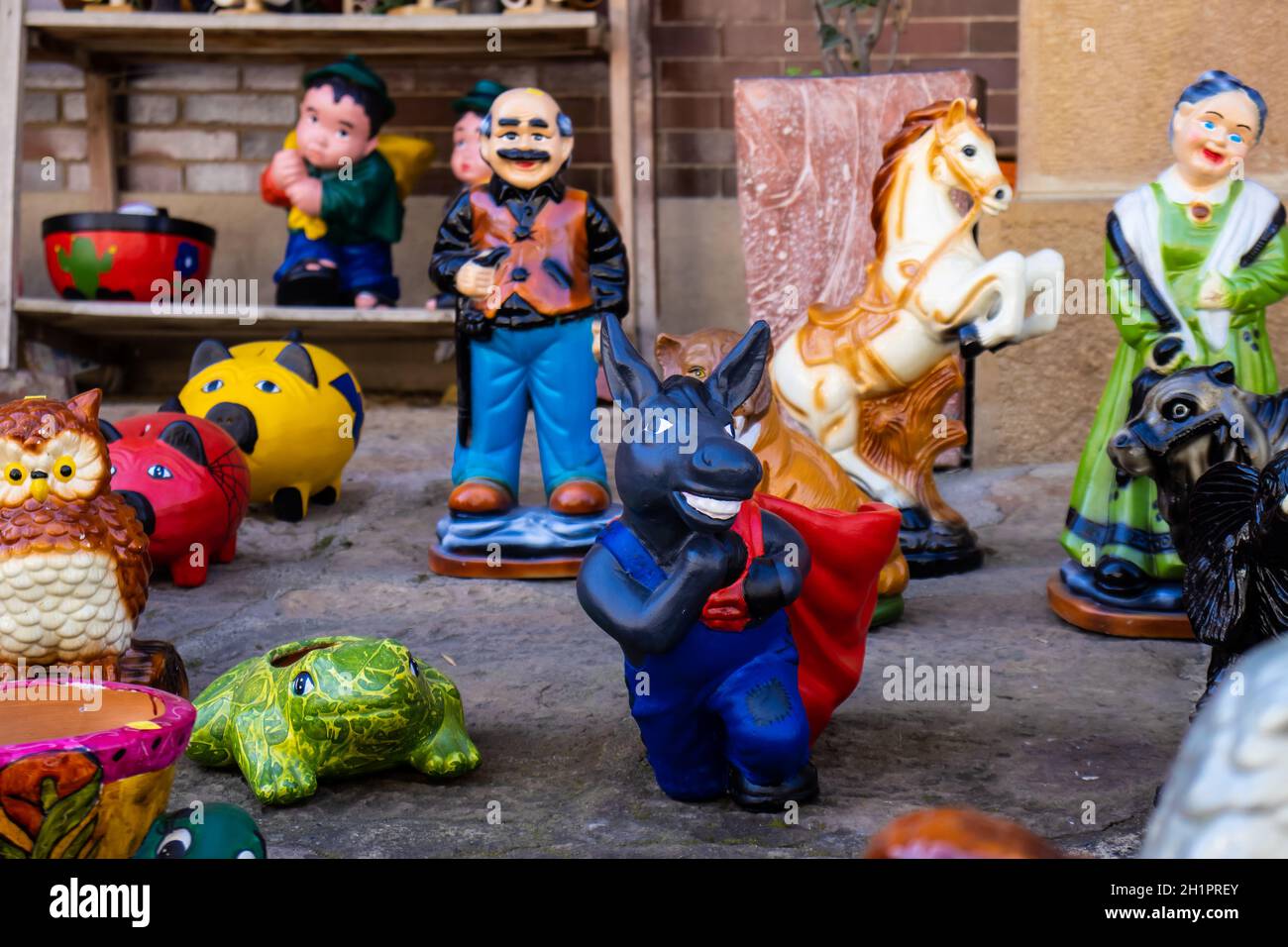 RAQUIRA, COLOMBIA - FEBRUARY 2021. Beautiful handicrafts at the small ...