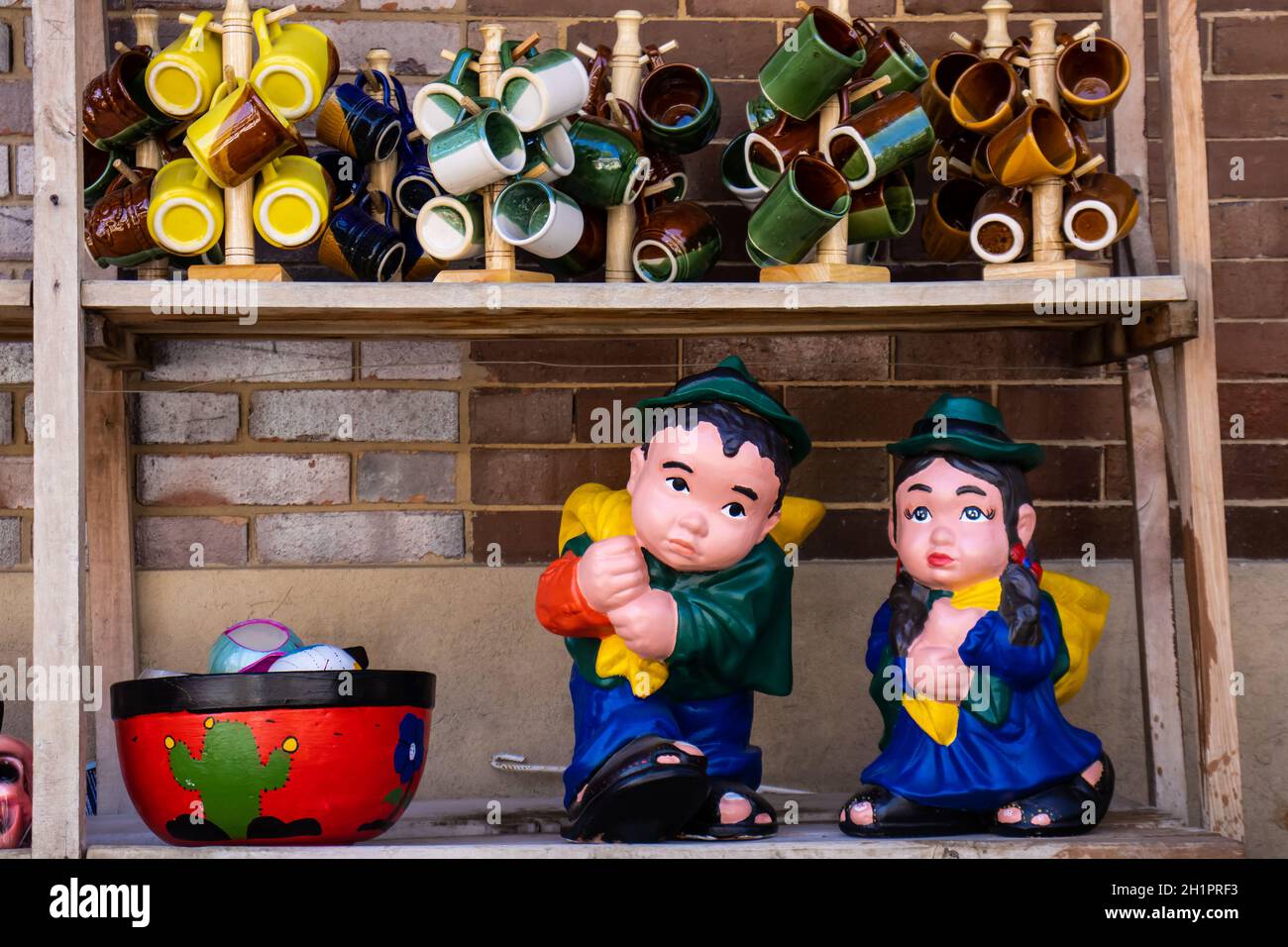 RAQUIRA, COLOMBIA - FEBRUARY 2021. Beautiful handicrafts at the small ...