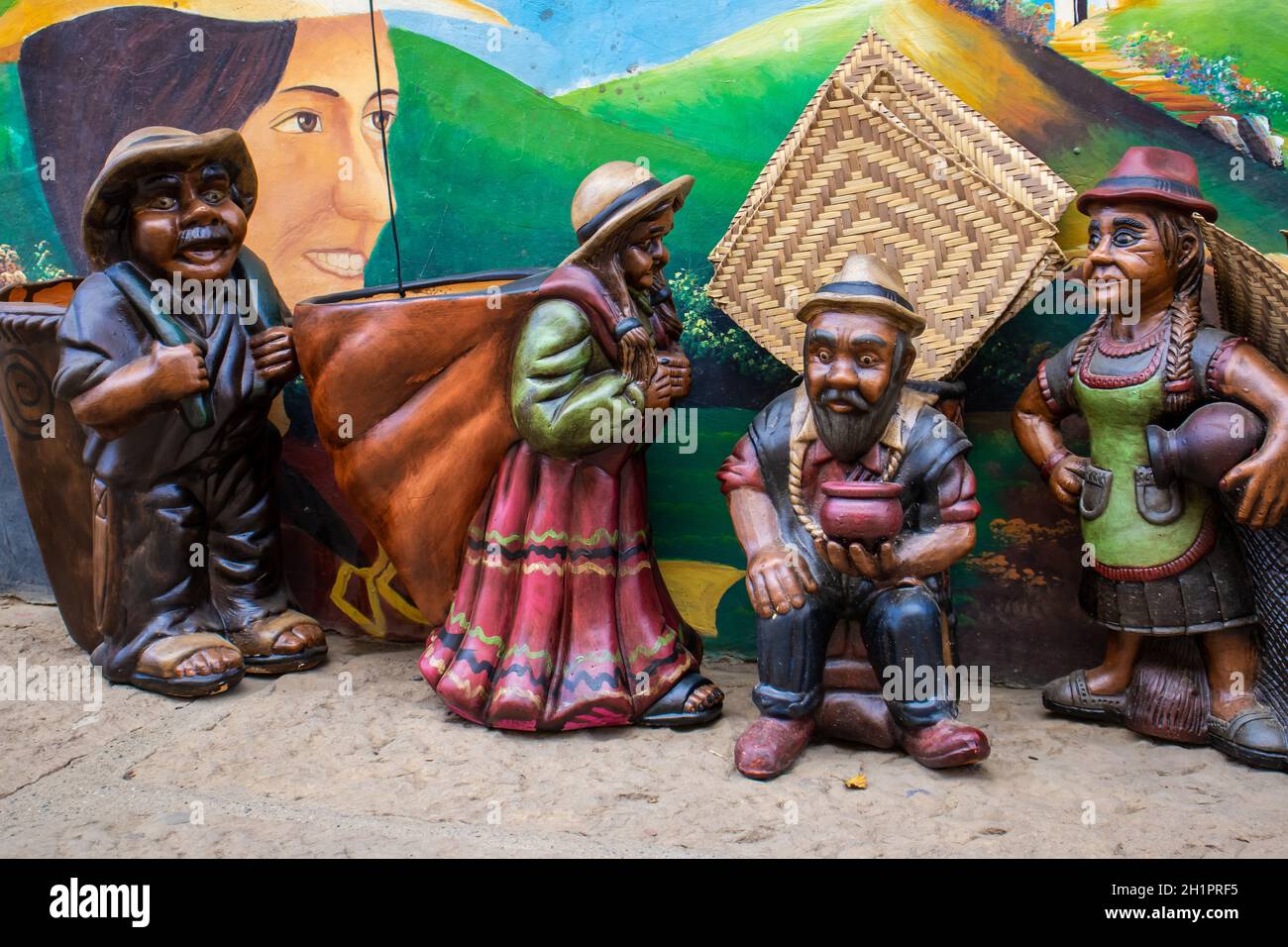 RAQUIRA, COLOMBIA - FEBRUARY 2021. Beautiful handiccrafts at the small ...
